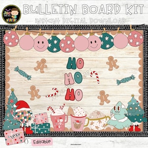 Retro Christmas Bulletin Board Kit Winter Door Decor Printable DIY ...