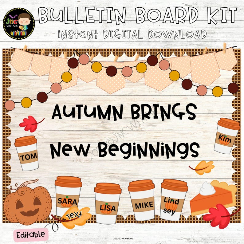 Pumpkin Spice Bulletin Board Kit Pumpkin Latte Bulletin Board Editable ...