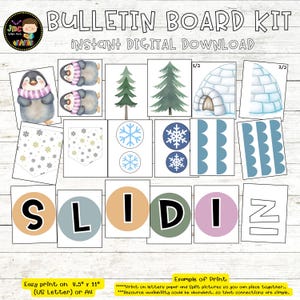 Cute Penguins January Bulletin Board Kit New Year Door Decor Editable ...