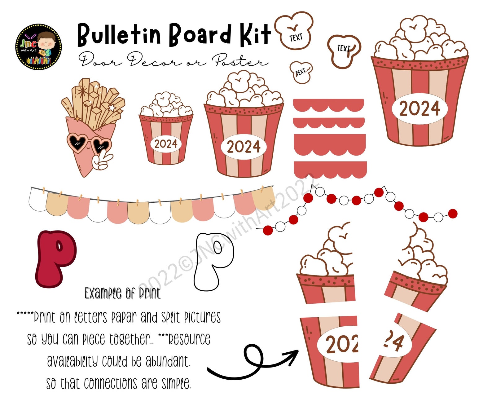 New Year Bulletin Board Kit, Popcorn Door Decoration, January, Editable ...