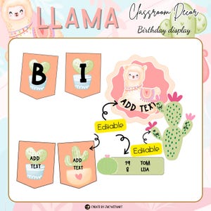 Birthday Bulletin Board Kit Birthday Chart LLAMA Themed | Editable - Etsy