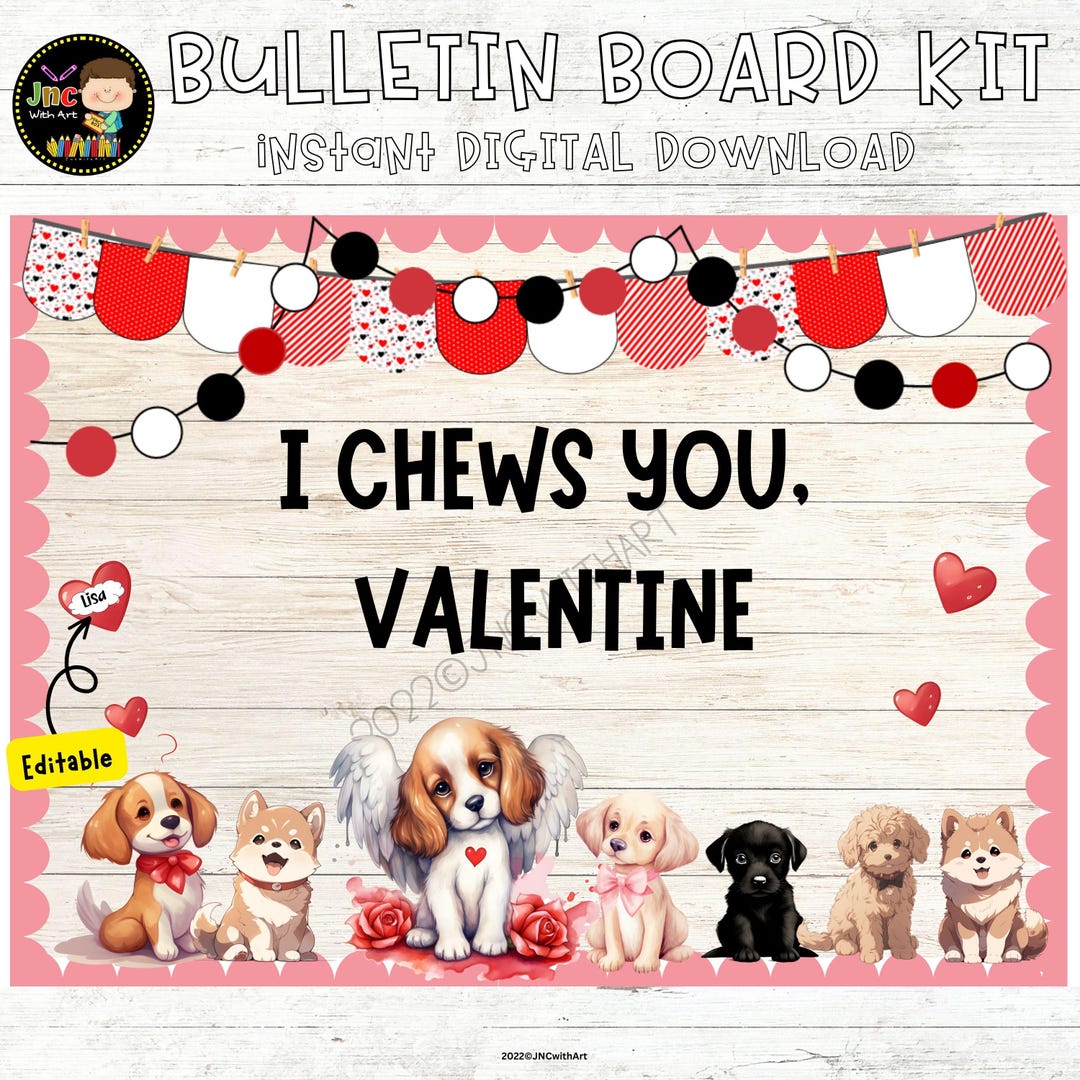 Valentines Bulletin Board Kit, February Door Decor, Cute Puppy Love ...