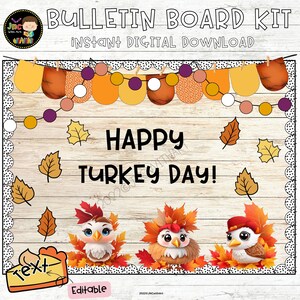 Happy Turkey Day Bulletin Board Kit Fall Door Decor Thanksgiving ...