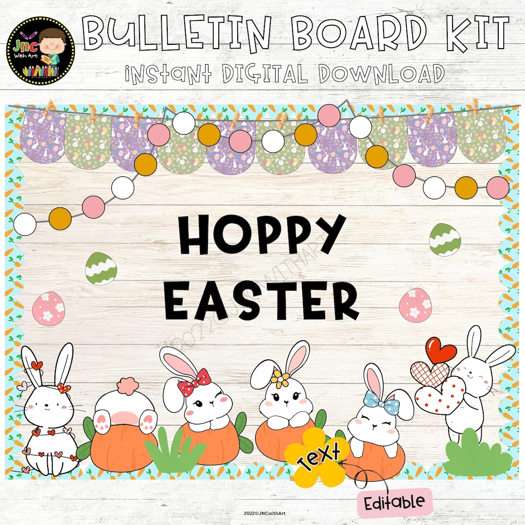April Easter Bunny Bulletin Board Kit|hoppy Easter Display|spring ...