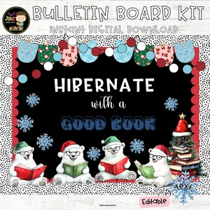 Winter Reading Bulletin Board Kit Hibernate With a Good Book Door Decor ...