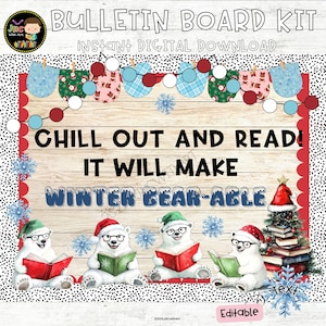 Winter Reading Bulletin Board Kit Hibernate With a Good Book Door Decor ...
