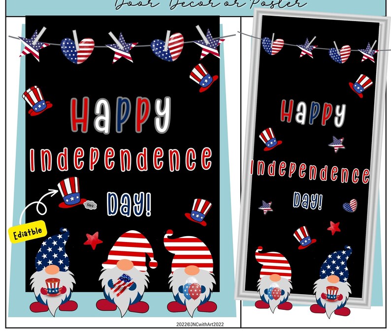 July 4th Gnomes Independence Day Bulletin Board, Door Decor, Patriots ...