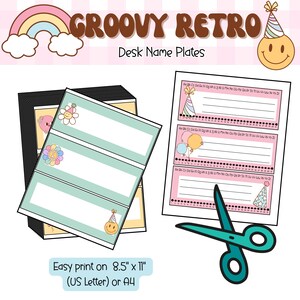 Ediatable Desk Name Plates Groovy Retro Pastel Themed, Name Tags - Etsy