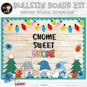 Christmas Gnome Bulletin Board Kit Holiday Winter Door Decor Editable ...