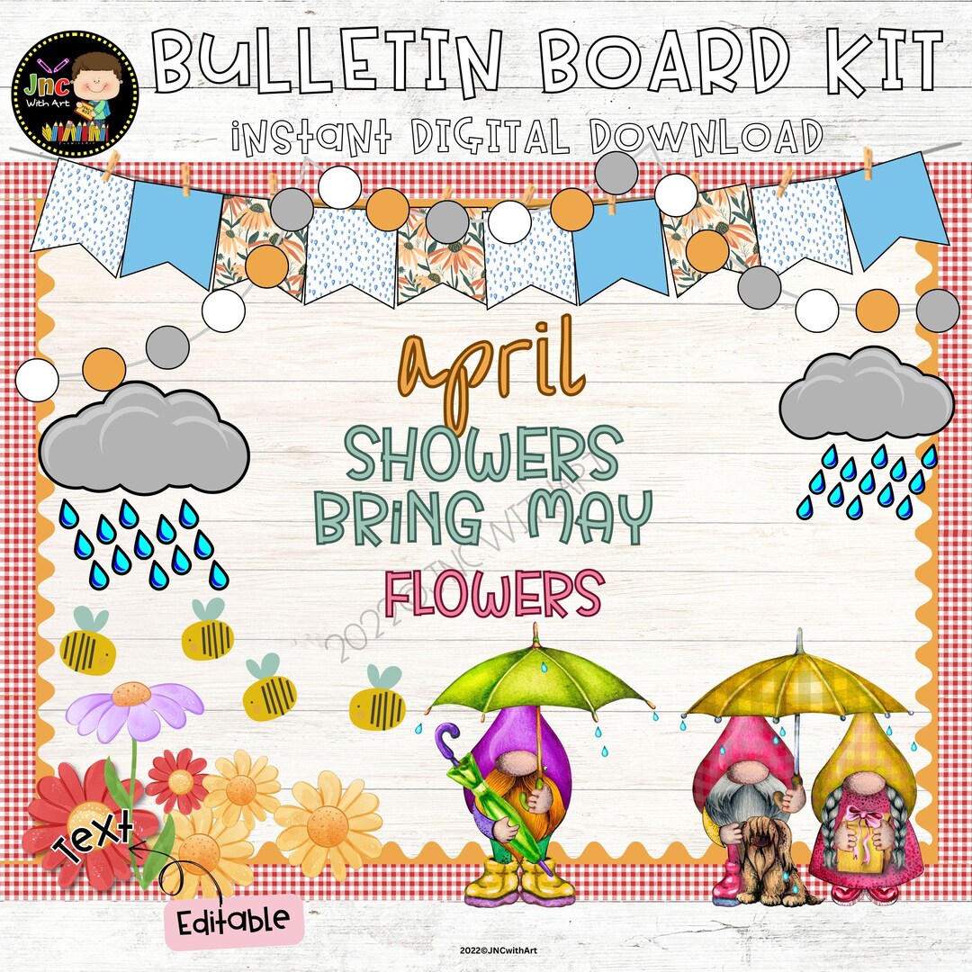 April-may Bulletin Board Kit Rain Day Gnomes Door Decor Spring Flowers ...