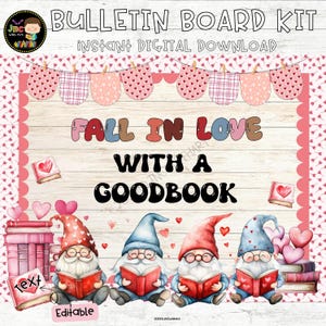 Valentine Library Bulletin Board Kit Gnome Reading Corner Display Decor ...