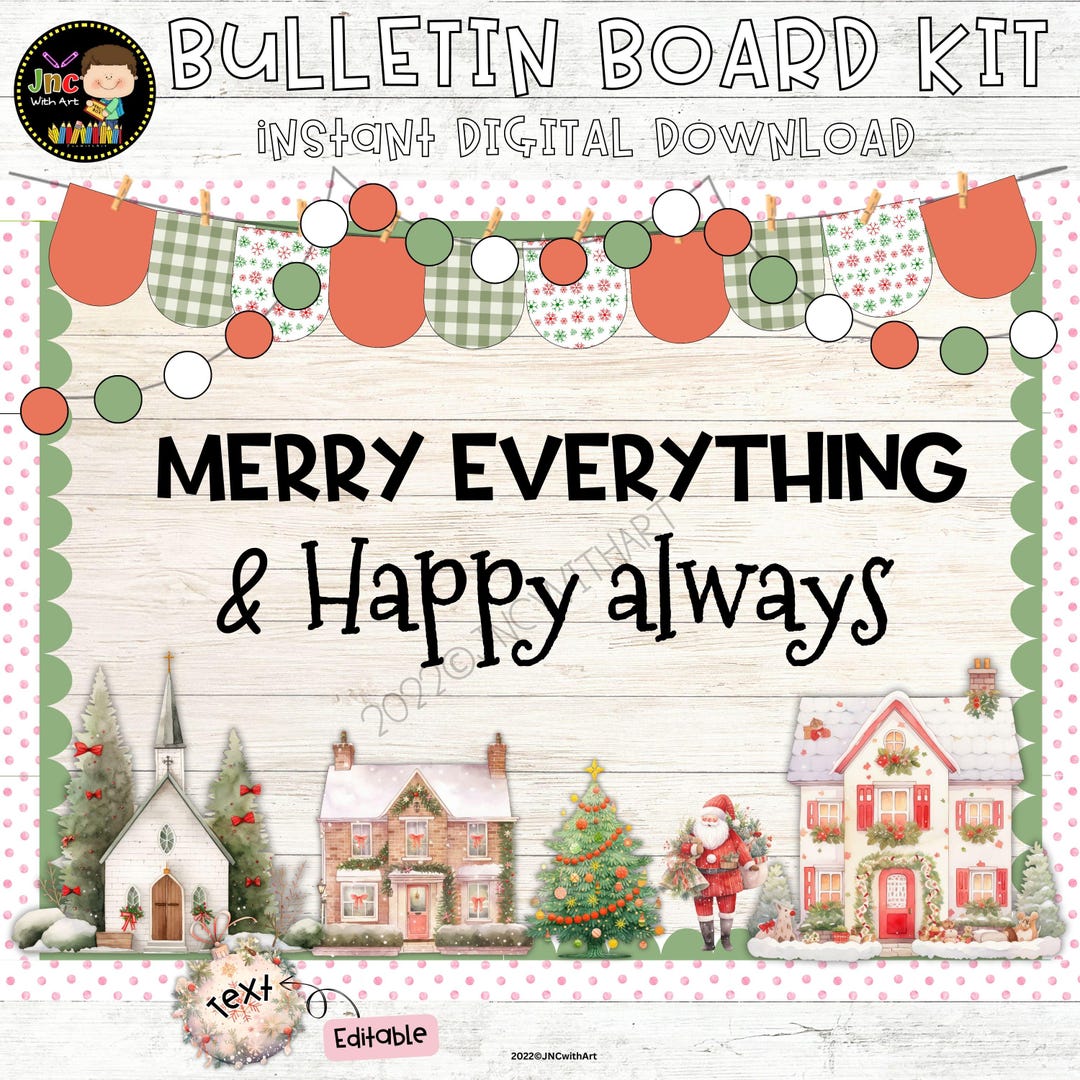 Christmas Village Bulletin Board Kit December Door Decor Editable - Etsy