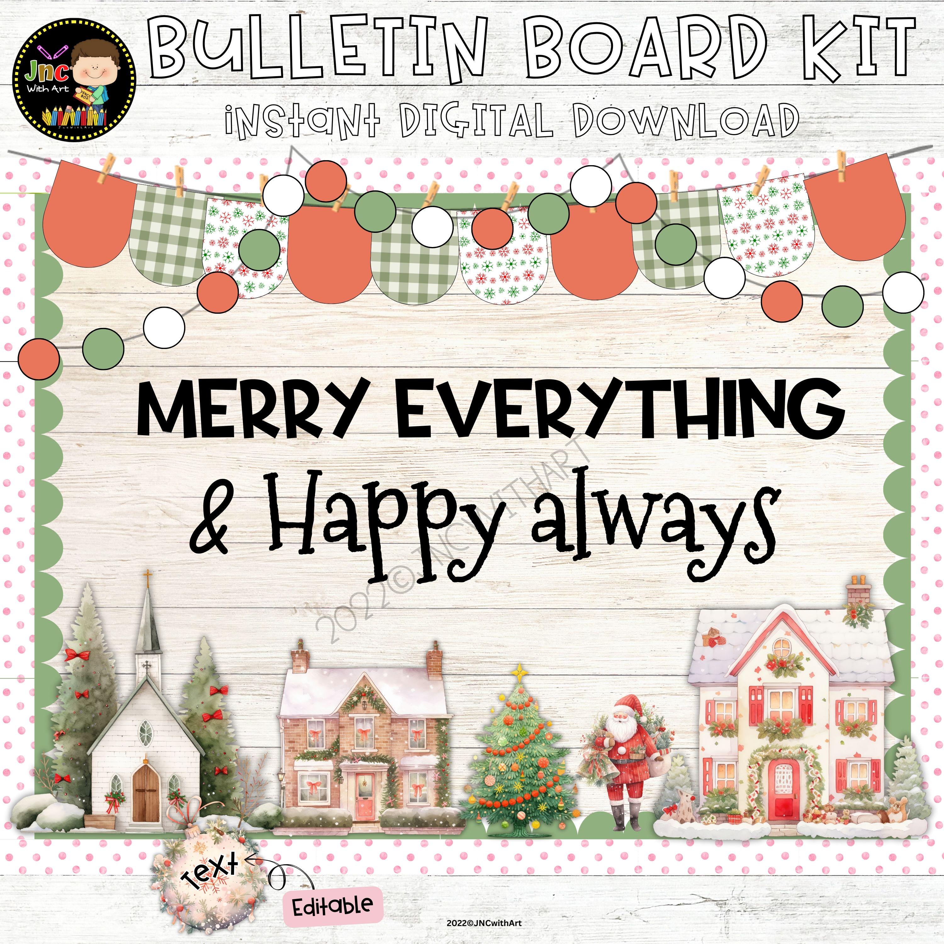 Christmas Village Bulletin Board Kit December Door Decor Editable - Etsy