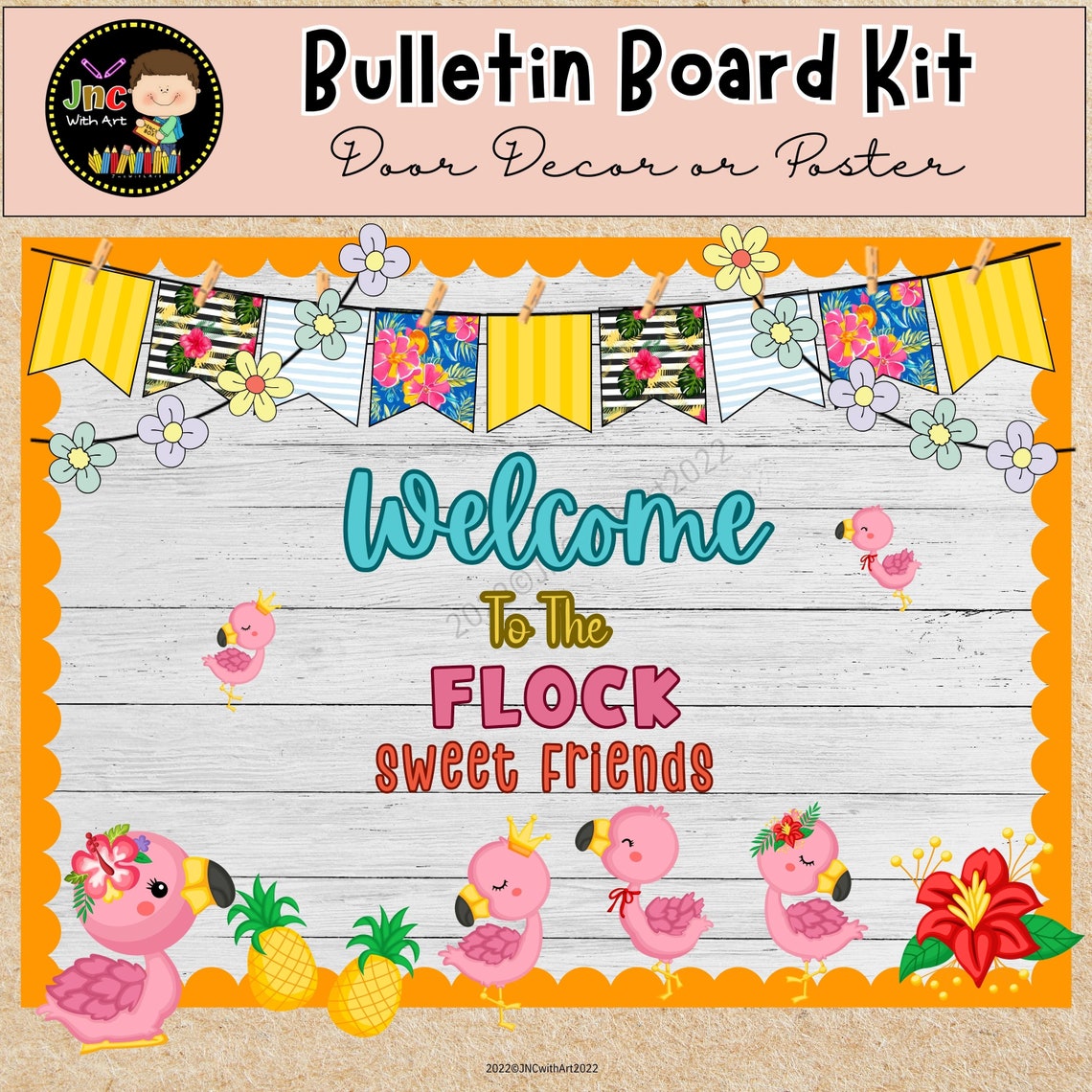 Flamingo Bulletin Board Kit Back to School Flock Door Decor Summer ...