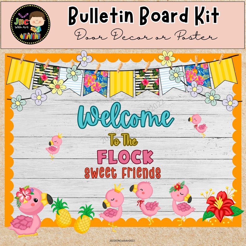 Flamingo Bulletin Board Kit Back to School Flock Door Decor Summer ...