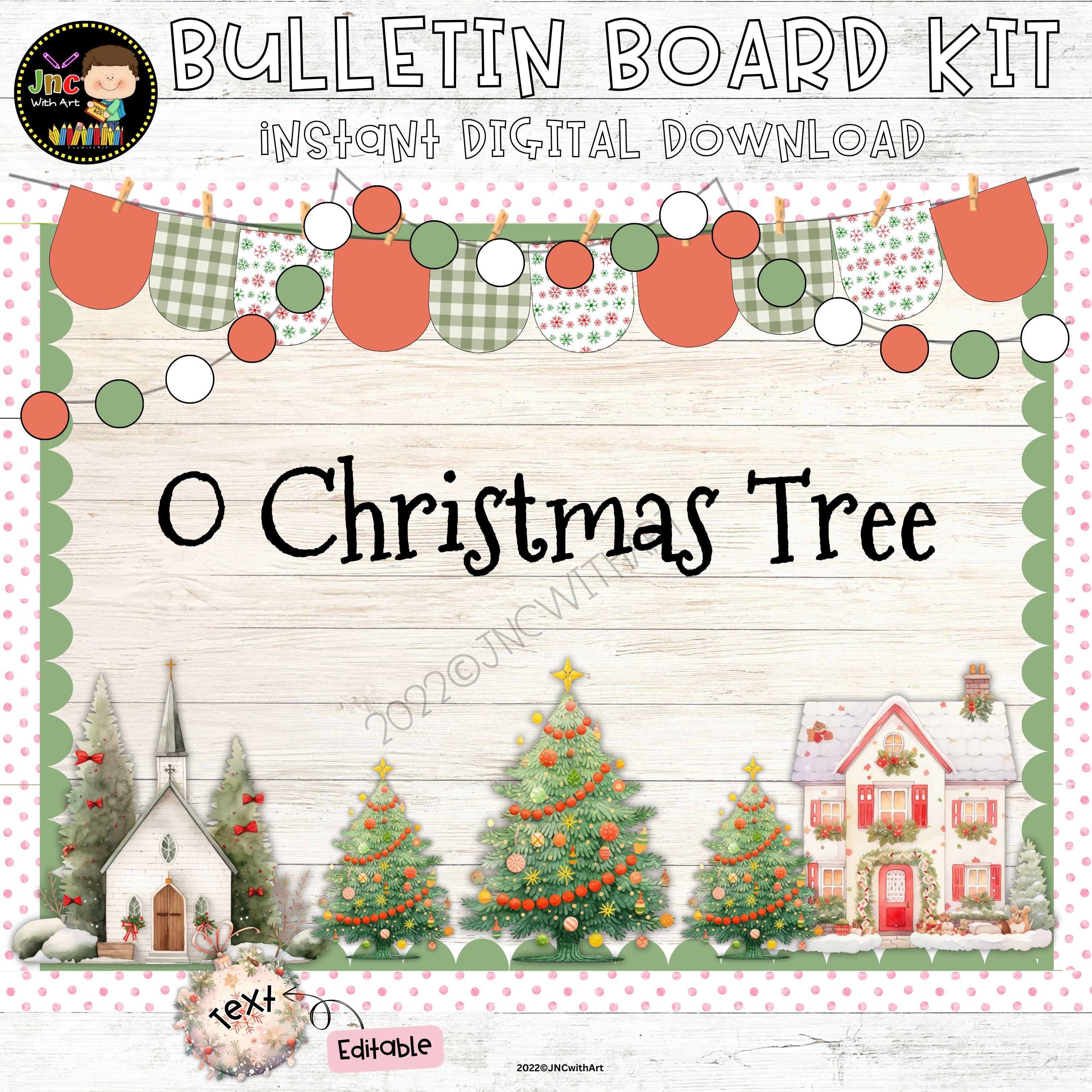 Christmas Village Bulletin Board Kit December Door Decor Editable - Etsy