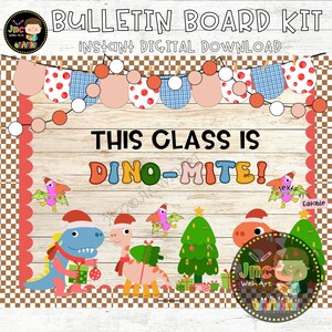 Christmas Dino Theme Bulletin Board Kit Easy Holiday Classroom Decor ...