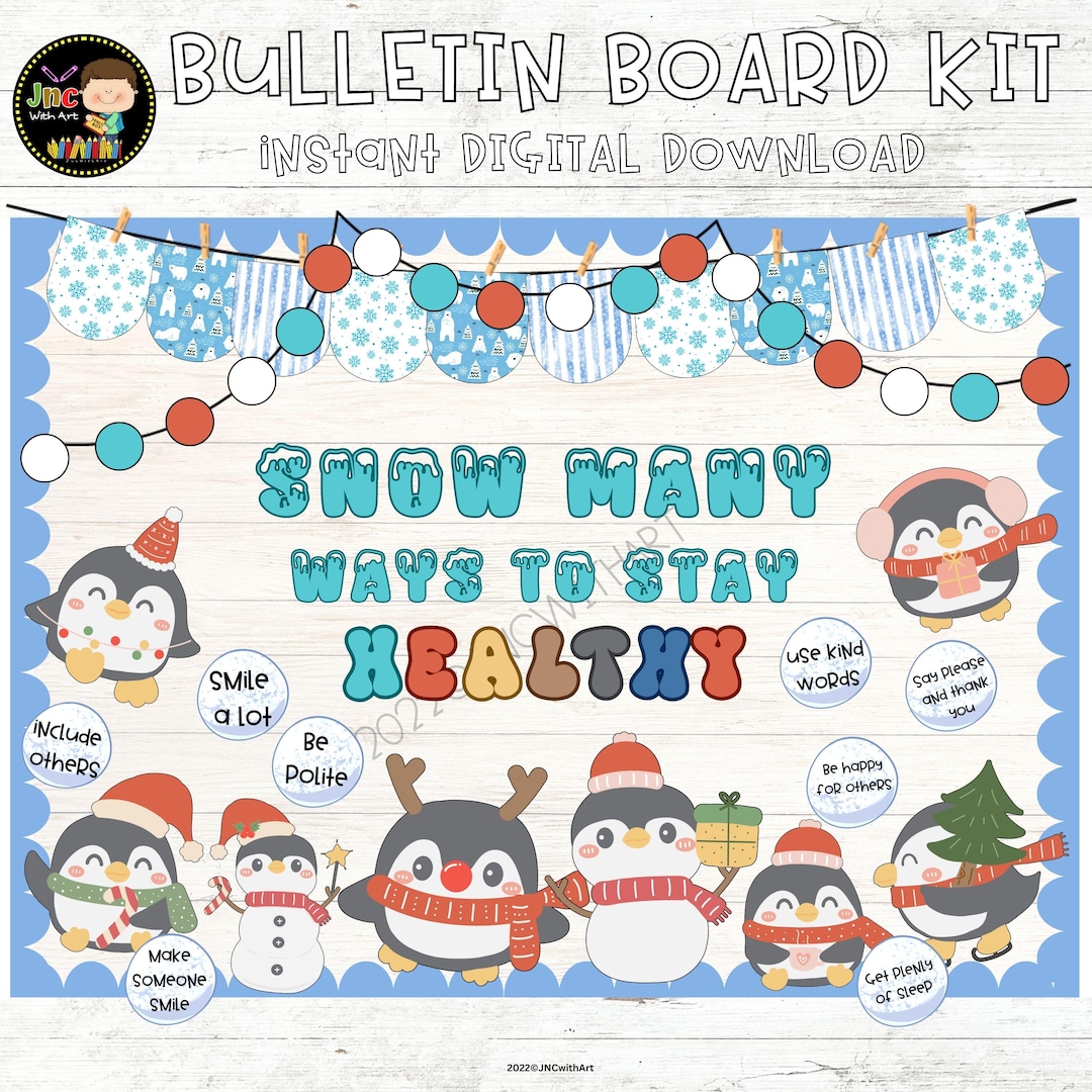Winter Healthy Habits Bulletin Board Kit: Penguin Snowman Decor ...