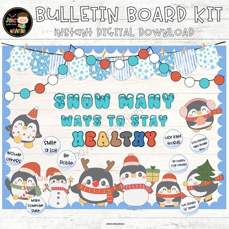Winter Healthy Habits Bulletin Board Kit: Penguin Snowman Decor ...