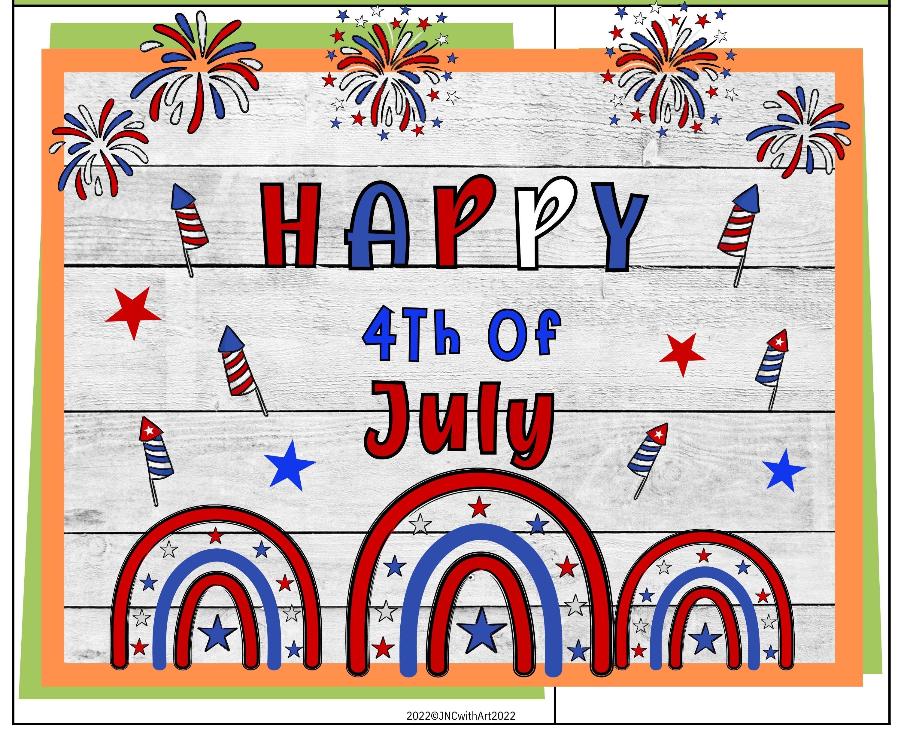 4th July Fireworks Independence Day Bulletin Board, Door Decor Kit ...