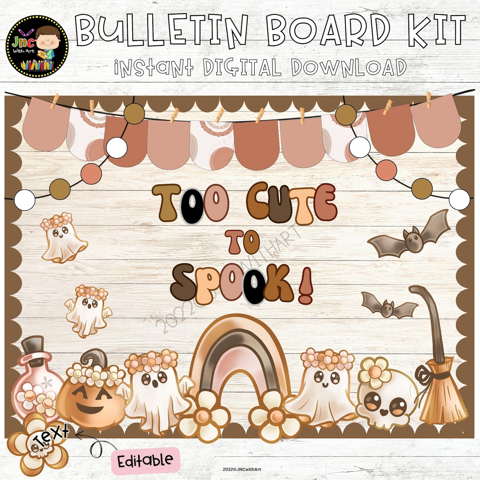 Boho Halloween Bulletin Board Kit Fall October Door Decor Spooky Season ...