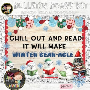 Winter Reading Bulletin Board Kit Hibernate With a Good Book Door Decor ...