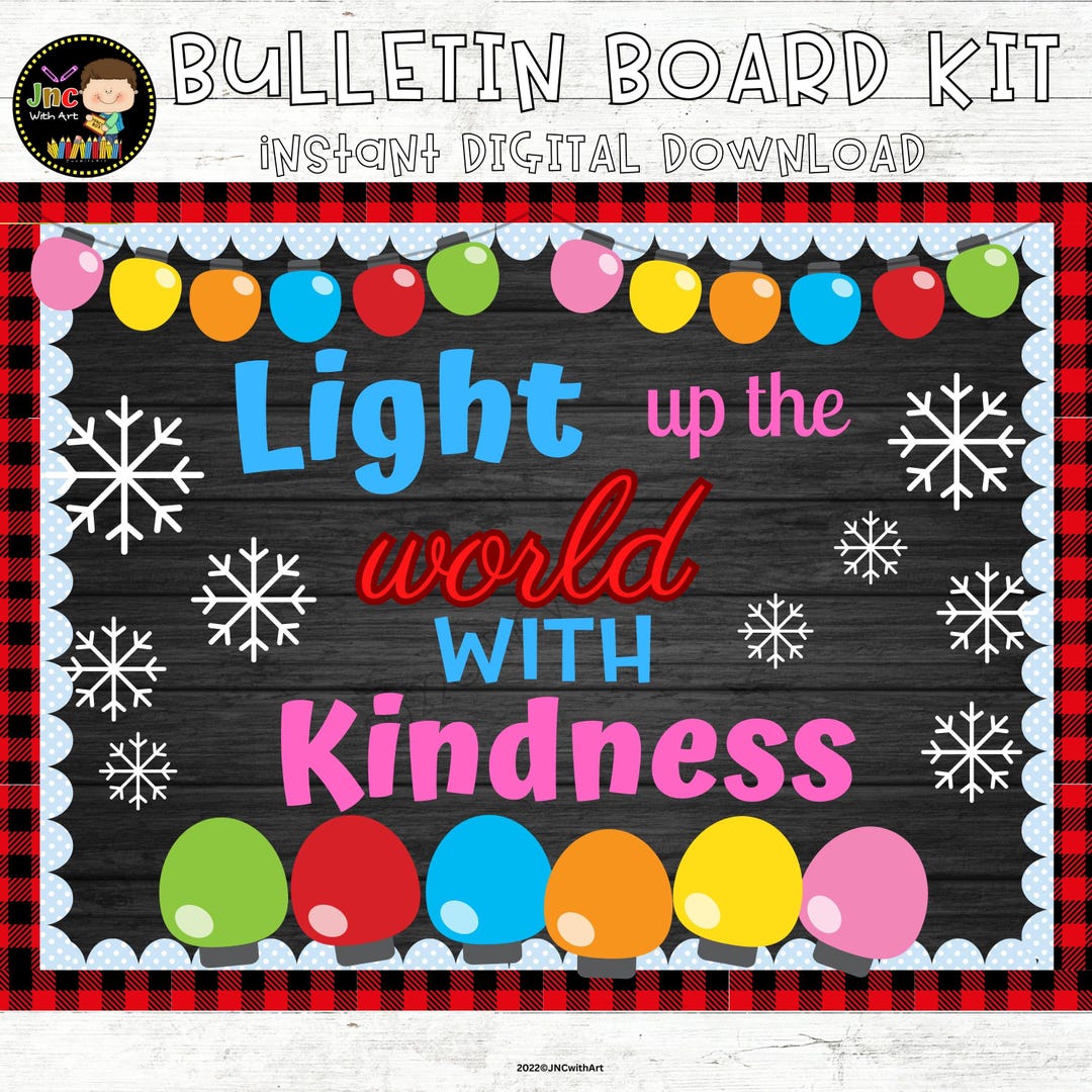 Merry Christmas Bulletin Board Kit Light up the World With Kindness ...