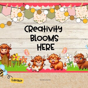 Highland Cow Spring Bulletin Board Kit Back to School Classroom Door ...