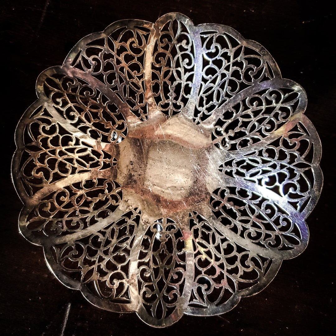 Lacey Pierced Open Work Silver Plated 6” Candy Dish Trinkets Jewelry ...