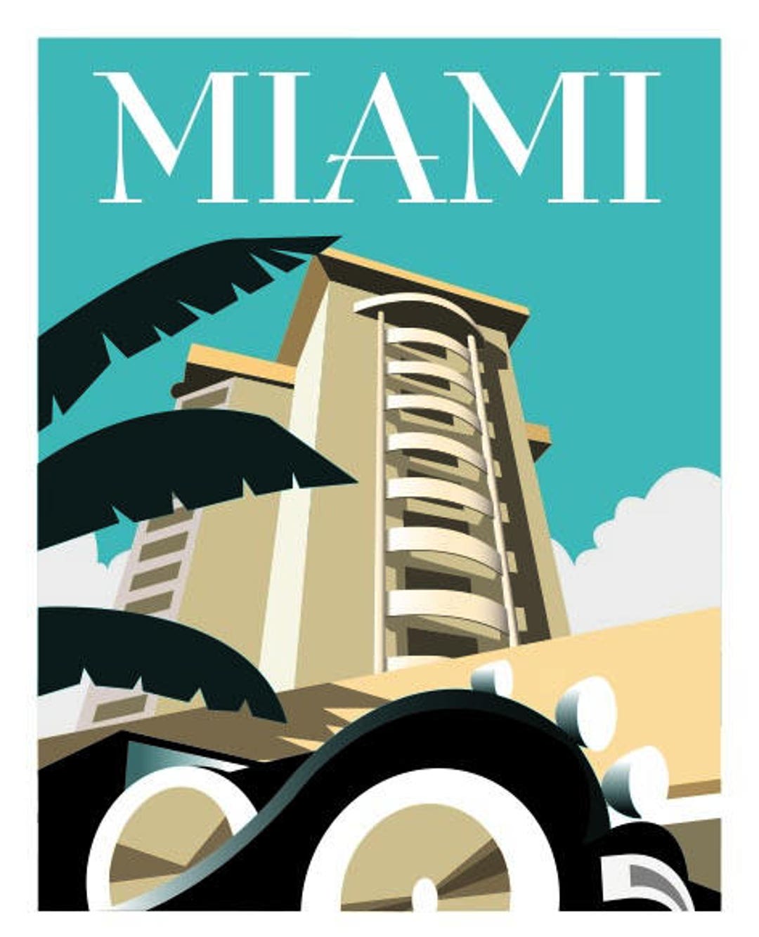 Miami Travel Poster Print, Dave Thompson Illustration, Florida - Etsy
