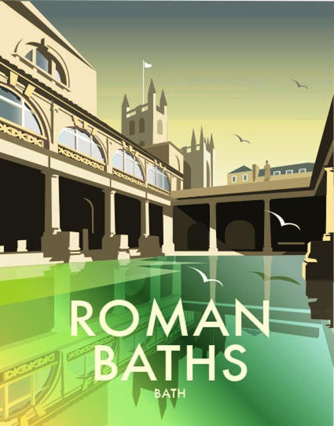 Roman Baths Travel Poster Print, Dave Thompson Illustration, Bath - Etsy UK