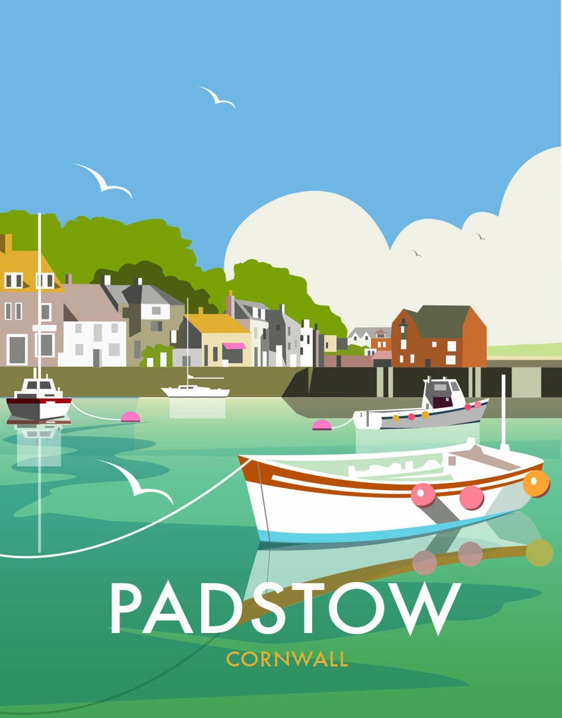Padstow, Cornwall, Travel Poster, Dave Thompson, Illustration, West ...