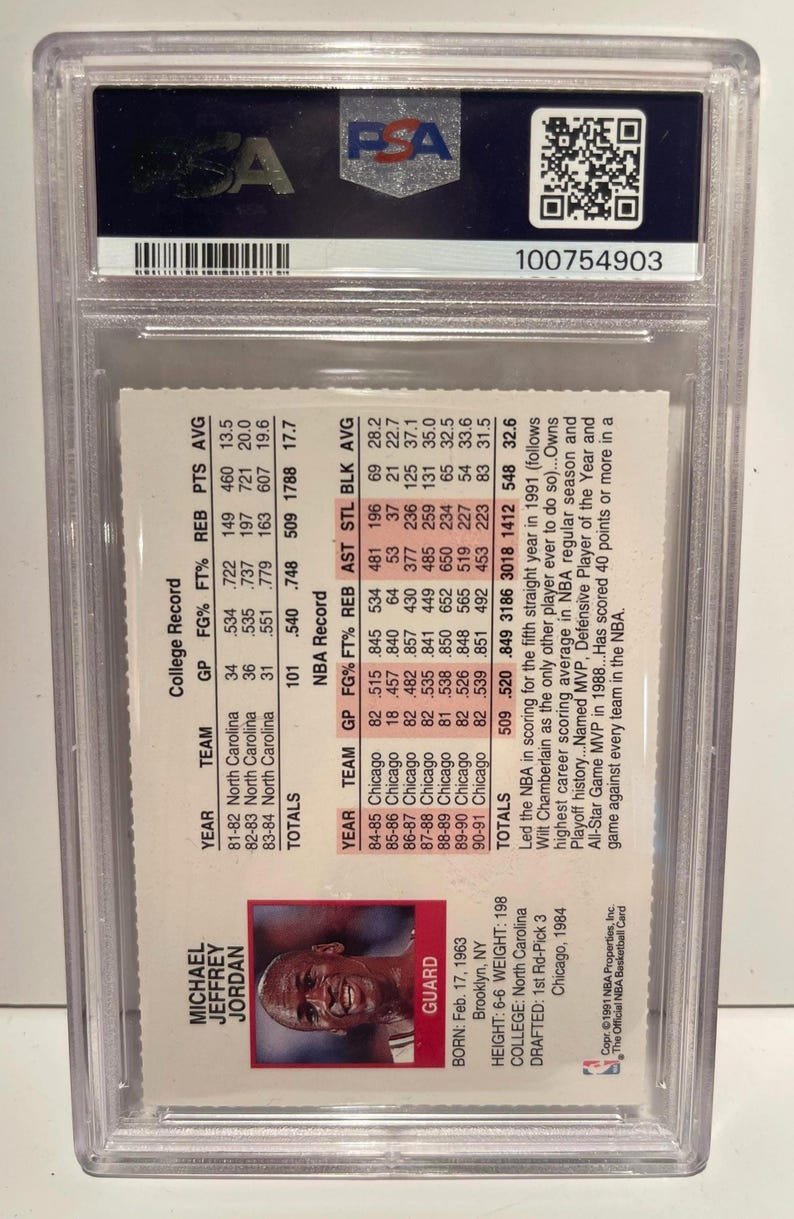 1991 Hoops Team Night MICHAEL JORDAN Sheets Chicago Bulls PSA 10 Gem ...
