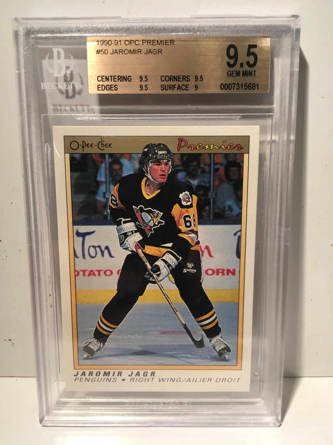 1990 OPC Premier Penguins Jaromir Jagr RC #50 ~ Beckett BGS 9.5 Rookie ...