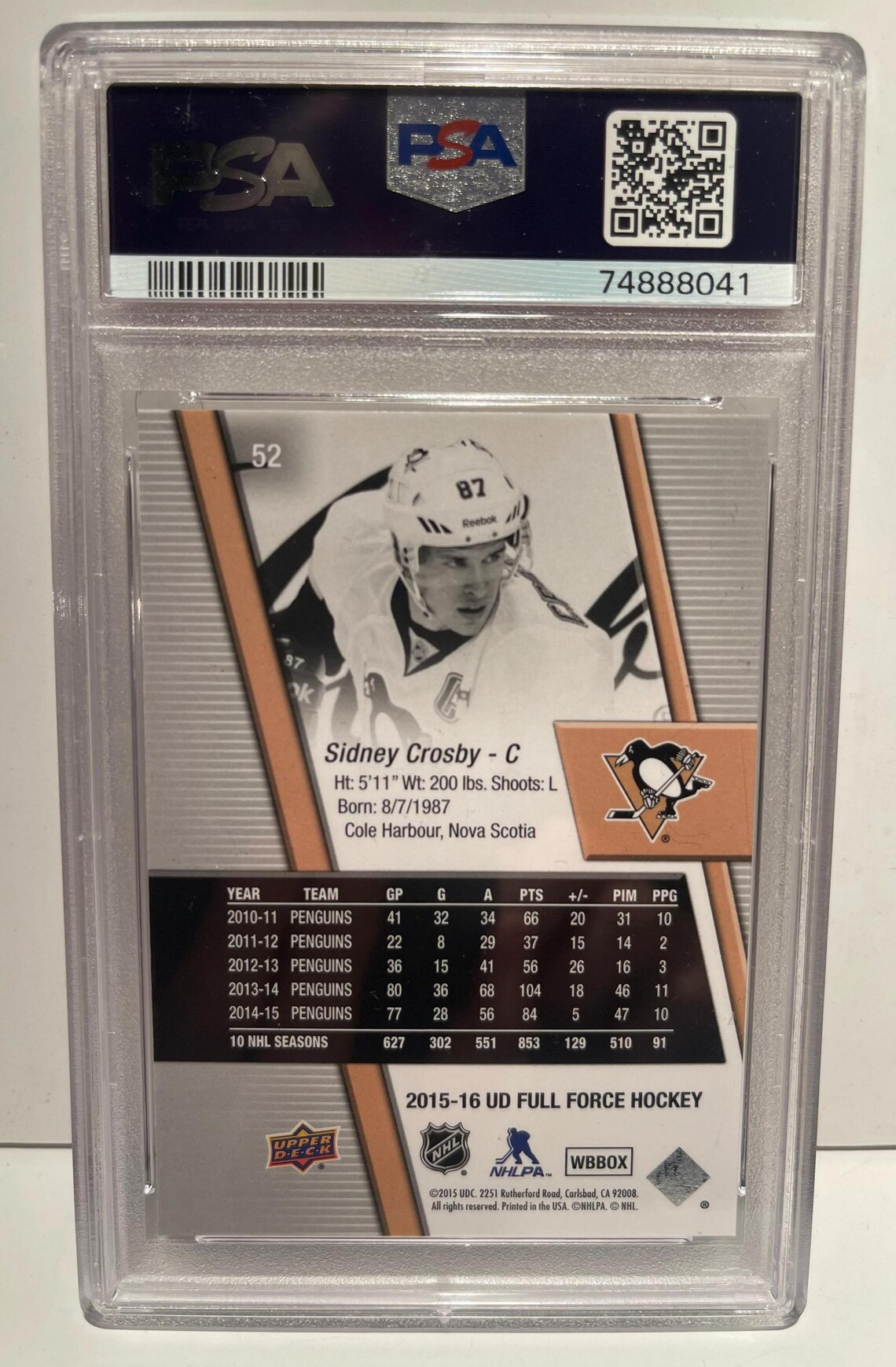 Sidney Crosby 2015 Upper Deck Full Force #52 PSA 10 Pittsburgh Penguins ...