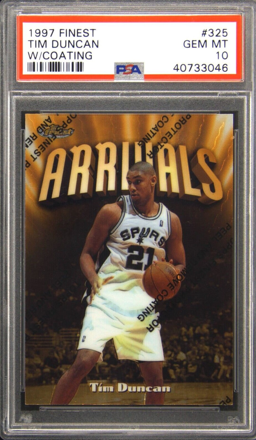 1997 Finest #325 Tim Duncan W/coating PSA 10 Gem Mint - Rookie Card RC ...