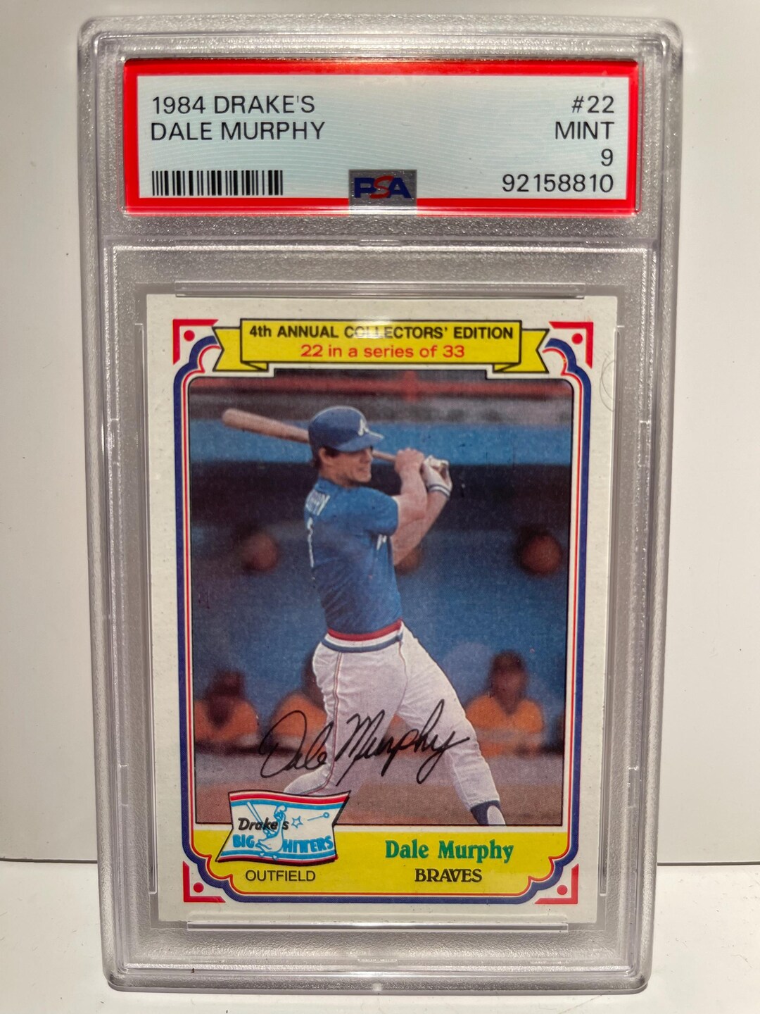 Dale Murphy 1984 Drake's Big Hitter's - Graded/encased & Authenticated ...