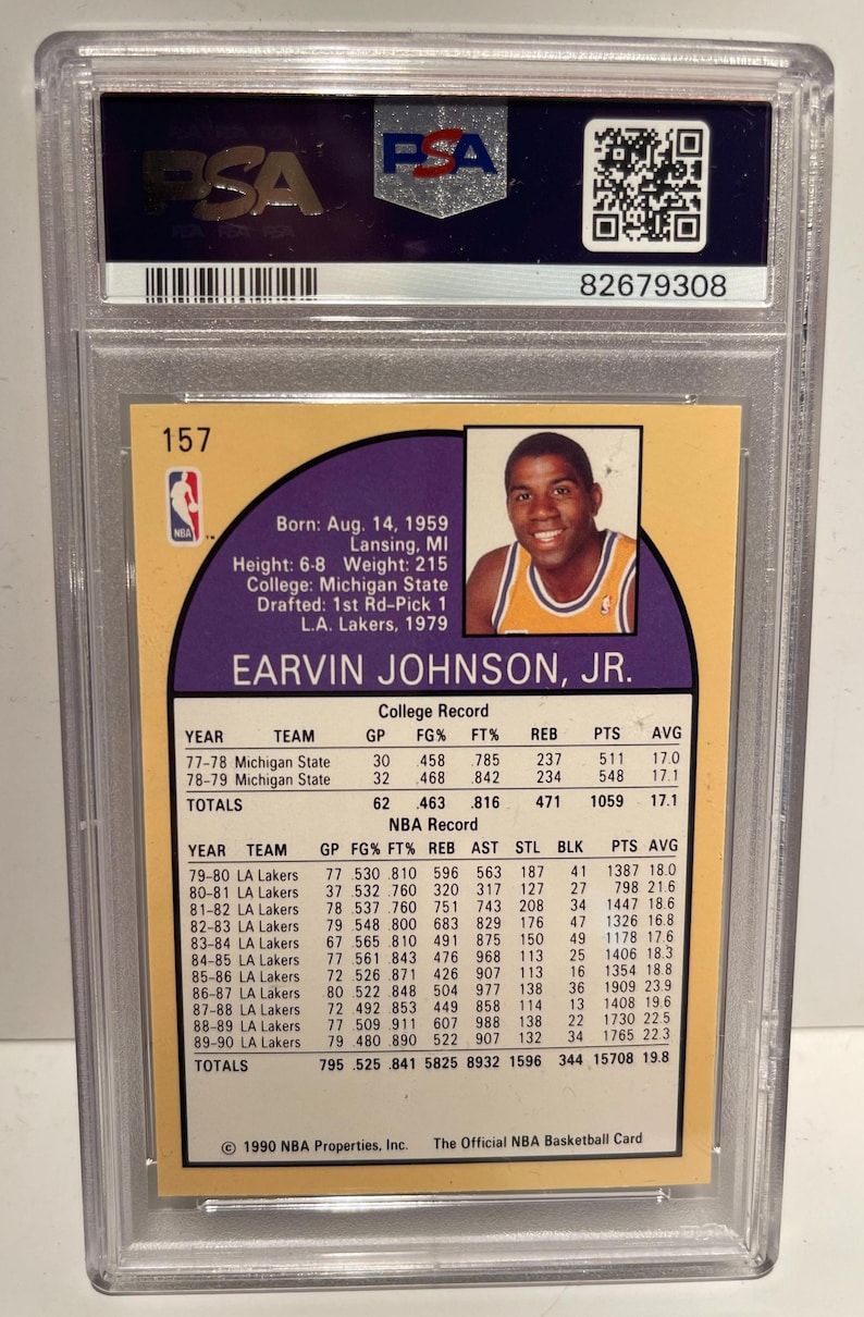 Magic Johnson 1990 Hoops MVP Card - PSA 9 Mint Condition LA Lakers ...