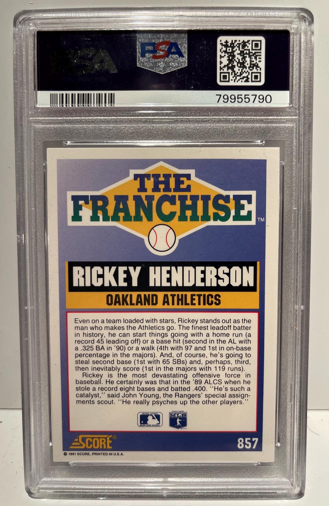 1991 Score "the Franchise" Rickey Henderson PSA 10 Oakland Athletics ...