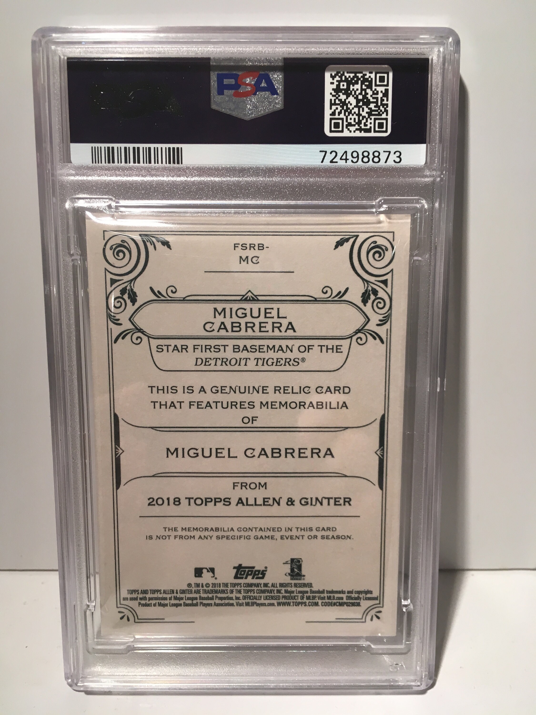 2008 Topps Allen Ginter Full Size Relics Card Miguel Cabrera - Etsy