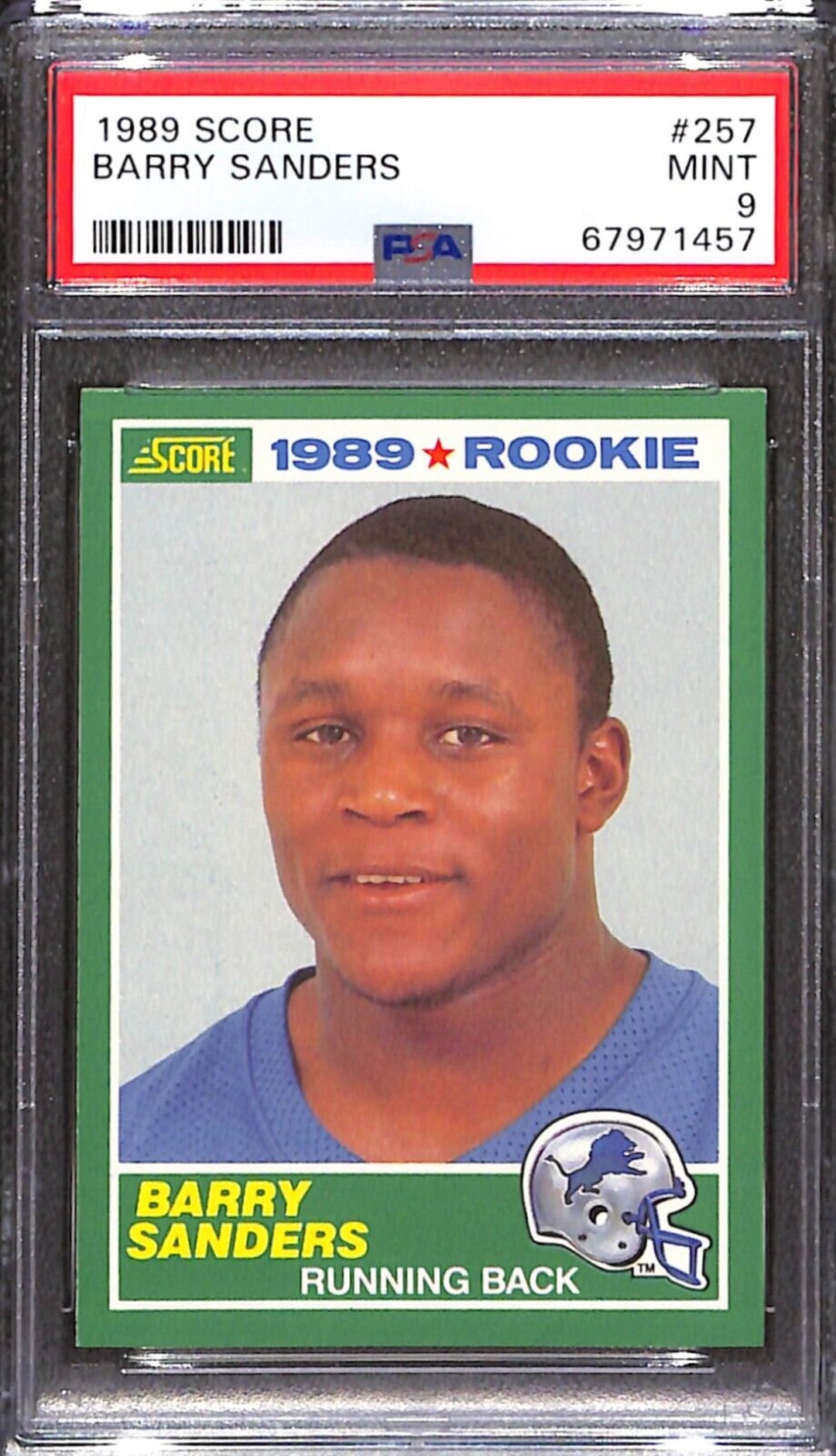 1989 Score Football Barry Sanders Rookie HOF PSA 9 Mint - Lions Graded ...
