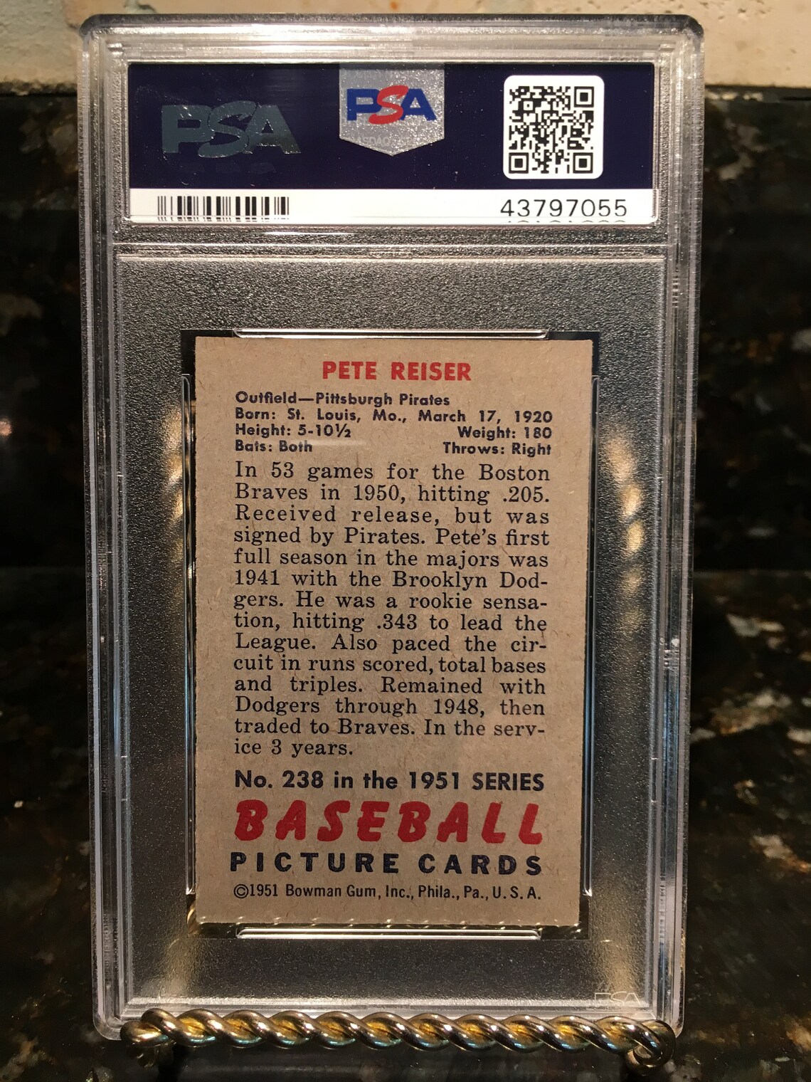 1951 Bowman Baseball Pete Reiser 238 PSA 8 OC Graded - Etsy