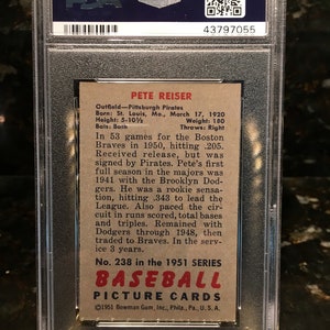 1951 Bowman Baseball Pete Reiser 238 PSA 8 OC Graded - Etsy