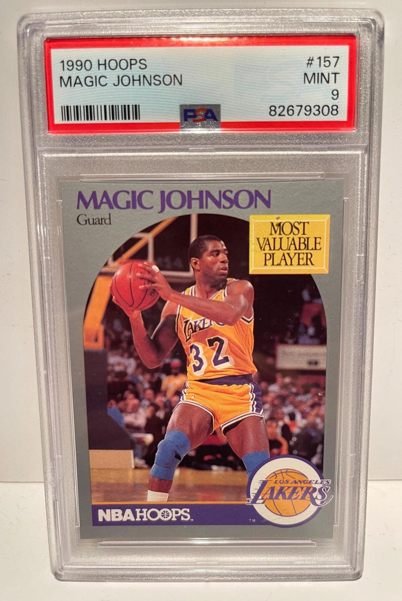 Magic Johnson 1990 Hoops MVP Card - PSA 9 Mint Condition LA Lakers ...