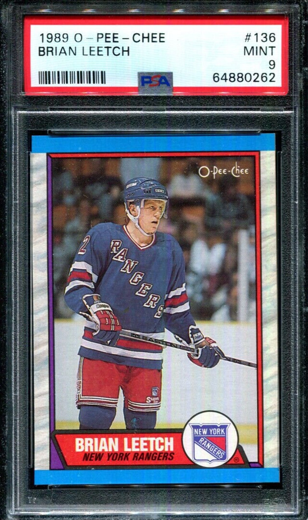 1989-90 O-pee-chee Brian Leetch Rookie Card RC 136 PSA 9 Mint Rangers ...