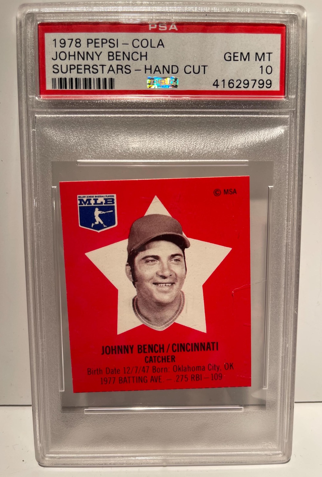 1978 Pepsi Cola Superstars Hand Cut JOHNNY BENCH PSA 10- Authenticated ...