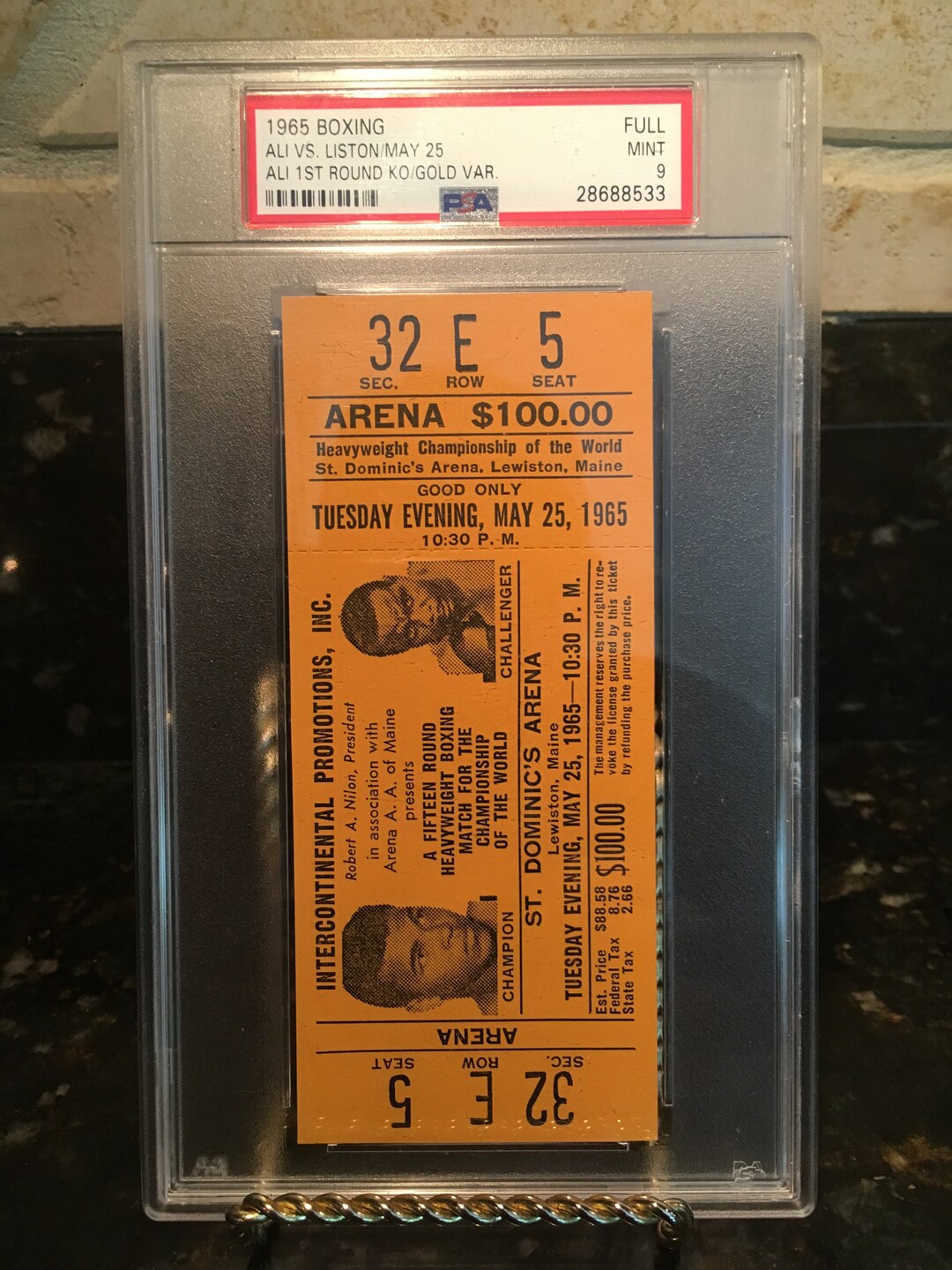 1965 Muhammad Ali Vs. Sonny Liston Phantom Punch Full Ticket PSA 9 MINT ...