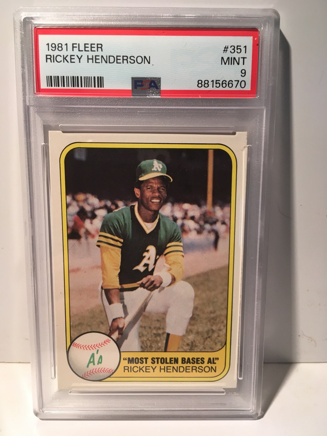 1981 Fleer Rickey Henderson 351 Mint PSA 9 Encased Authenticated Graded ...