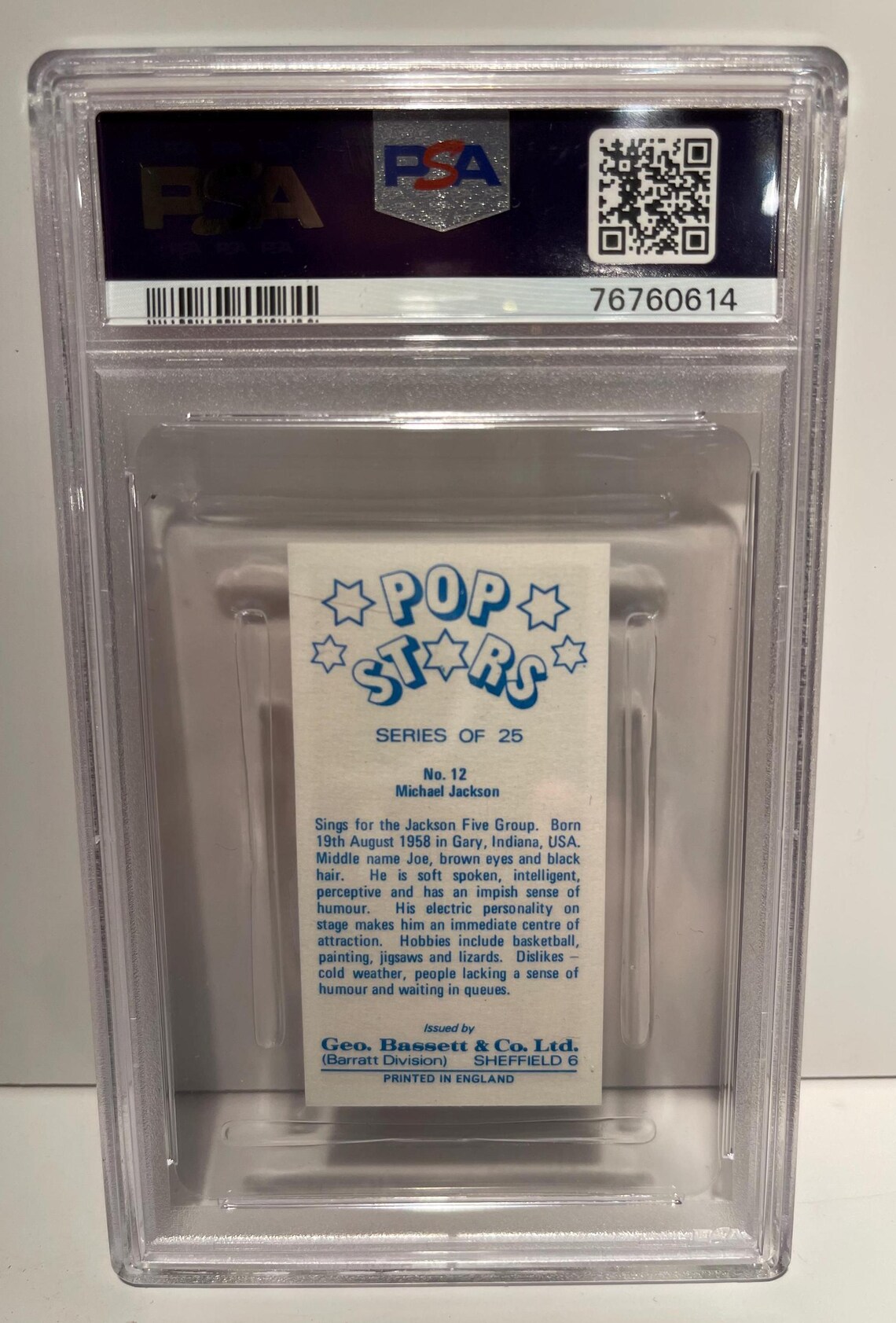 1974 Bassett Pop Stars Michael Jackson #12 PSA 9 MINT Graded Encased - Etsy