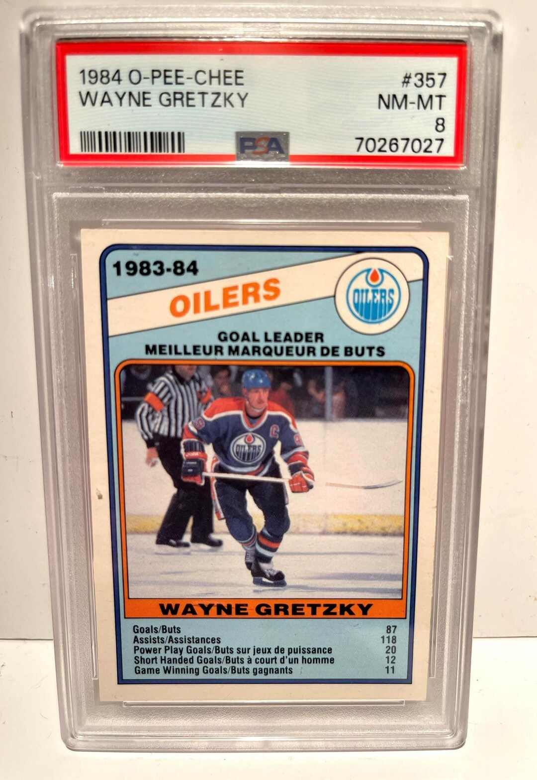 1984 O-pee-chee OPC Hockey #357 Wayne Gretzky Oilers Goal Leaders HOF PSA 8 - Etsy